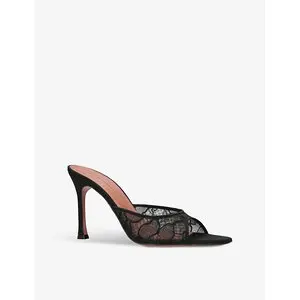 Amina Muaddi Alexa Heeled Lace Mules