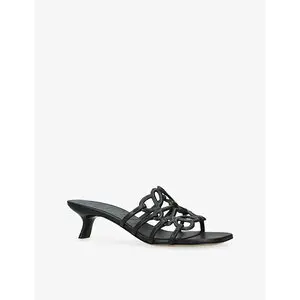 Loewe Petal Anagram 45 Leather Heeled Slides - Black
