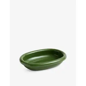 HAY Barro Small Striped Terracotta Oval Dish Green