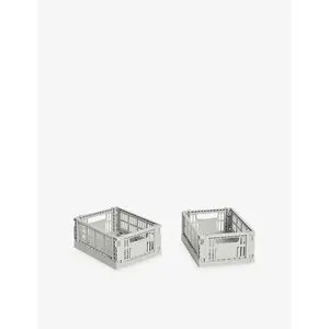 HAY Colour Stackable Mini Plastic Crates Set Of Two Light Grey