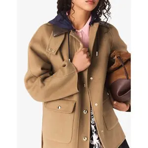 Maje Wool-blend Coat With Removable Hood - Beige