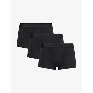 Calvin Klein Branded-waistband Low-rise Pack Of Three Stretch-jersey Trunks - Black