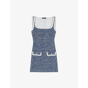 Maje Square-neck Tweed Mini Dress - Blue