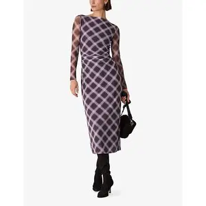 Whistles Check Mesh Midi Dress