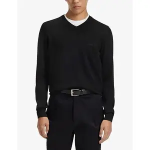 BOSS Embroidered-logo Regular-fit Wool Knitted Jumper