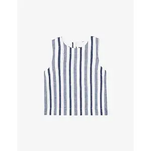 RO&ZO Striped Linen-cotton Blend Sleeveless Top - Blue