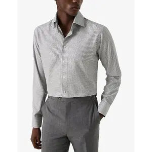 Eton Geo-print Contemporary-fit Cotton-twill Shirt - Dark Blue