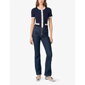 Maje Short-sleeved Contrast-trim Knitted Cardigan