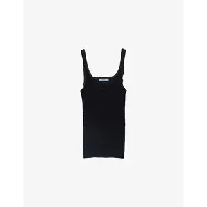Prada Ribbed Cotton Tank Top With Logo Plaque