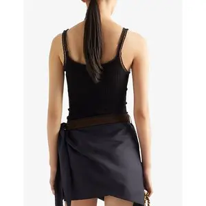 Prada Ribbed Cotton Tank Top With Logo Plaque