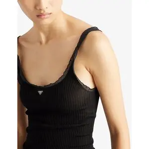 Prada Ribbed Cotton Tank Top With Logo Plaque