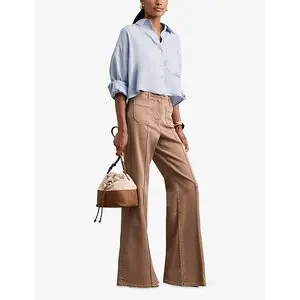 REISS Solena Cropped Linen Shirt - Blue