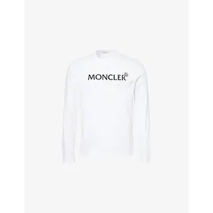 Moncler Velvet-branding Long-sleeves Cotton-jersey T-shirt - White