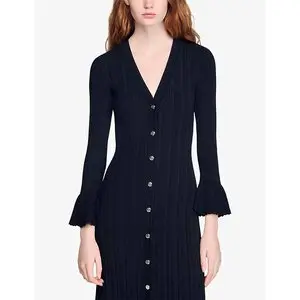 Sandro Ruffle-trim Knitted Maxi Dress
