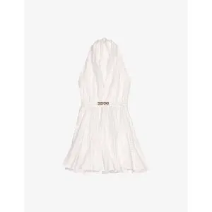 Maje Ring-embellished Halterneck Embroidered Cotton Mini Dress