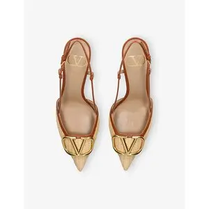 Valentino Garavani Vlogo Signature Raffia Slingbacks