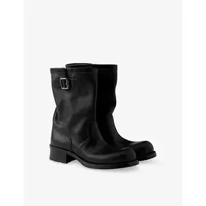 Prada Logo-embellished Leather Biker Boots