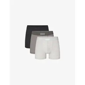 SKIMS Branded-waistband 3in Pack Of Three Stretch-cotton Boxer Briefs - Heather Multi