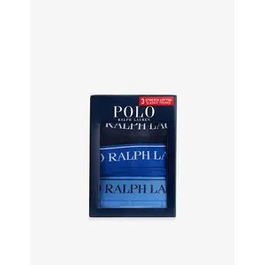Polo Ralph Lauren Logo Waistband Classic-fit Stretch-cotton Trunks Pack Of Three - Blue/navy