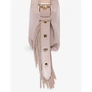 Maje Patent-leather Shoulder Bag With Fringed Trims - Mastic Beige