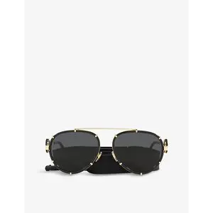 Versace Logo-engraved Aviator Sunglasses - Black