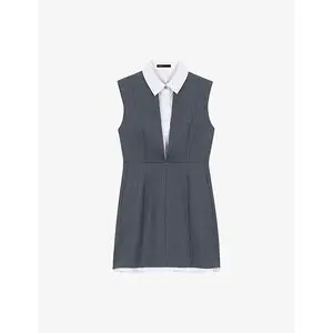 Maje Layered-effect Sleeveless Wool-blend Mini Dress - Grey