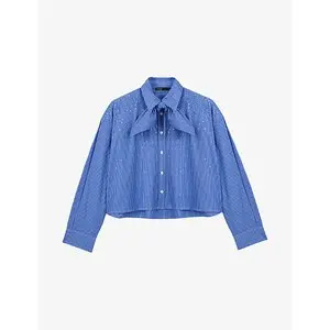 Maje Striped Rhinestone Embellished Cotton Shirt