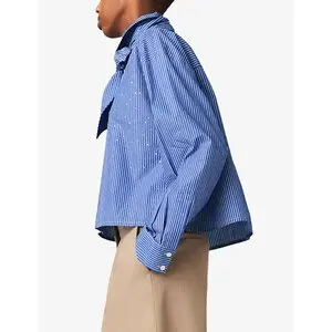 Maje Striped Rhinestone Embellished Cotton Shirt