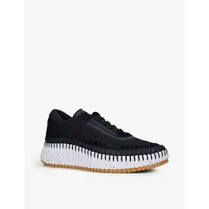 Chloé Nama Embroidered Suede And Mesh Trainers - Black