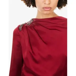Erdem Embellished Draped Woven Midi Dress