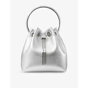 JIMMY CHOO Bon Bon Metallic-leather Top-handle Bucket Bag - Silver/silver
