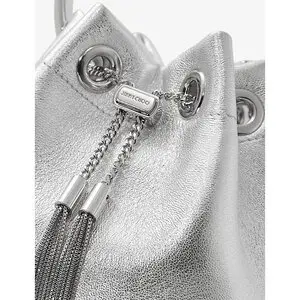 JIMMY CHOO Bon Bon Metallic-leather Top-handle Bucket Bag - Silver/silver