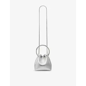 JIMMY CHOO Bon Bon Metallic-leather Top-handle Bucket Bag - Silver/silver