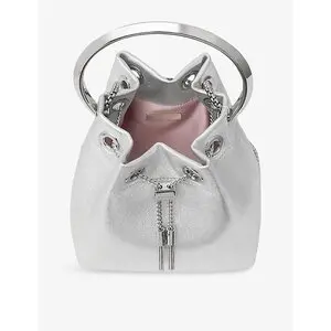 JIMMY CHOO Bon Bon Metallic-leather Top-handle Bucket Bag - Silver/silver