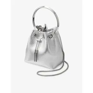JIMMY CHOO Bon Bon Metallic-leather Top-handle Bucket Bag - Silver/silver