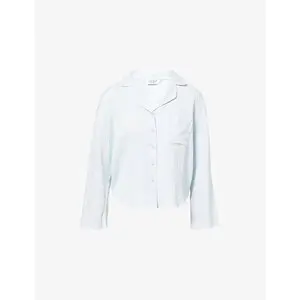 Lounge Crinkle Camp-collar Woven Pyjama Top - Blue