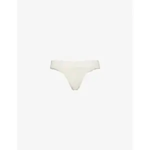 Calvin Klein Attraction Lace-waistband Stretch-woven Thong - Ivory