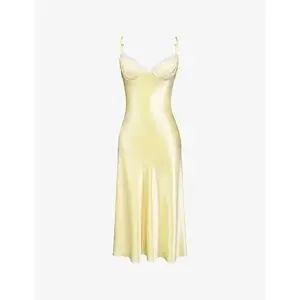 House Of Cb Floral-print Satin Midi Dress - Yellow