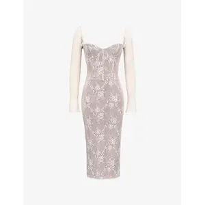 House Of Cb Saisha Long-sleeve Lace Midi Dress - Ivory