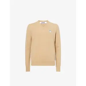 Play Comme Des Garcon Heart-embroidered Knitted Wool Jumper