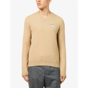 Play Comme Des Garcon Heart-embroidered Knitted Wool Jumper