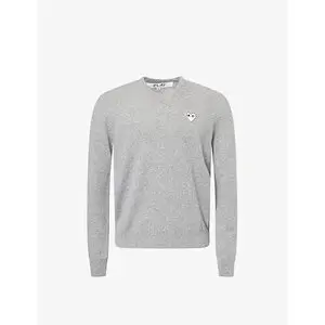 Play Comme Des Garcon Heart-embroidered Knitted Wool Jumper - Light Grey