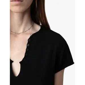Zadig&Voltaire Regular-fit Button-neck Cotton T-shirt - Noir