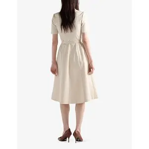 Prada Logo-belt A-line Cotton Chino Midi Dress - Neutral