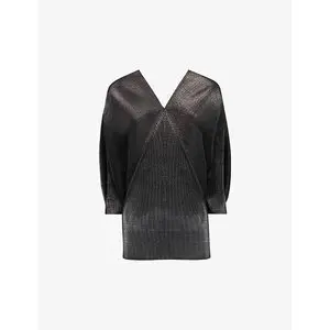 LEEM V-neck Batwing-sleeve Plisse Top