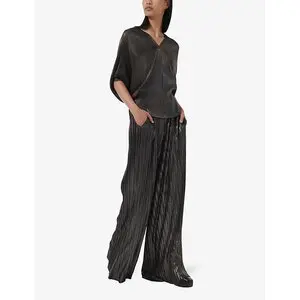 LEEM V-neck Batwing-sleeve Plisse Top