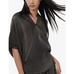 LEEM V-neck Batwing-sleeve Plisse Top