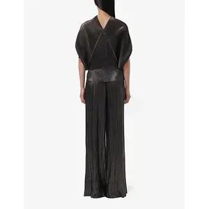 LEEM V-neck Batwing-sleeve Plisse Top