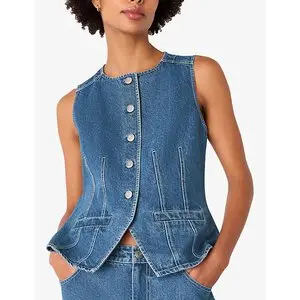 Whistles Round Neck Slim Fit Denim Waistcoat