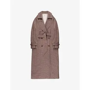 RO&ZO Houndstooth Wool-blend Trench Coat